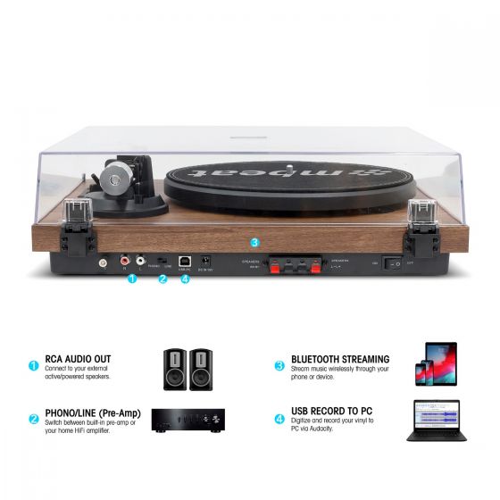 mbeat PT-28 Hi-Fi Bluetooth Turntable with Bookshelf Speakers | Australia