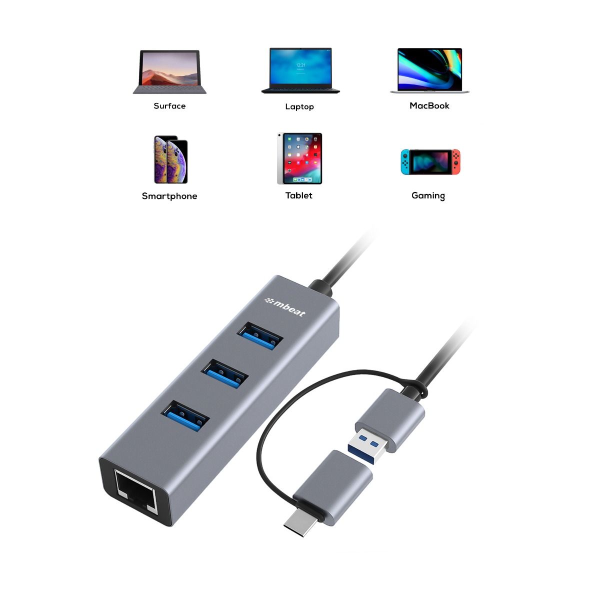 Port Usb Hub Gigabit Ethernet With Usb C Converter