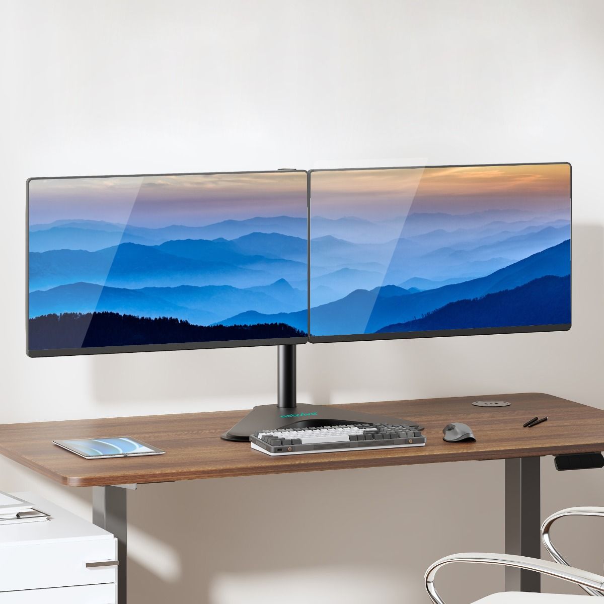 Activia Dual-Screen Articulating Monitor Arm with Free-Standing Desktop ...