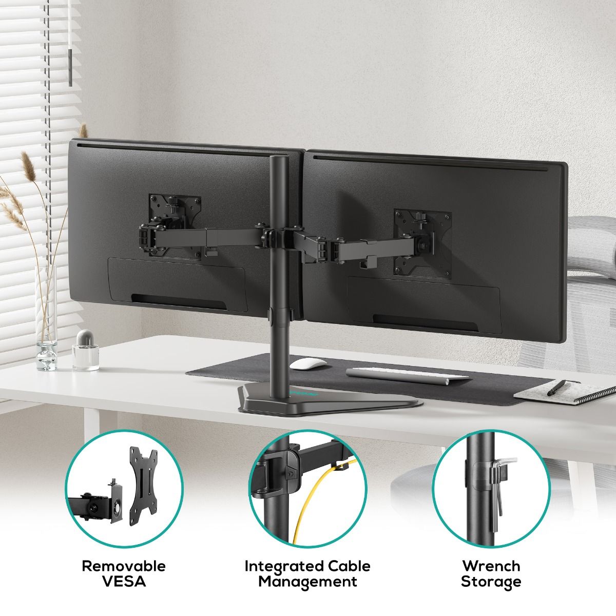 Activia Dual-Screen Articulating Monitor Arm with Free-Standing Desktop ...