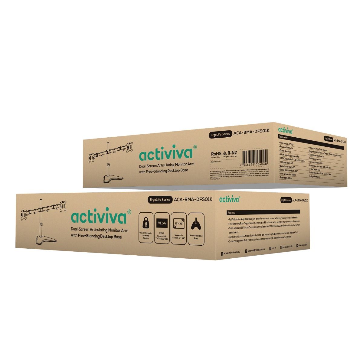 Activia Dual-Screen Articulating Monitor Arm with Free-Standing Desktop ...
