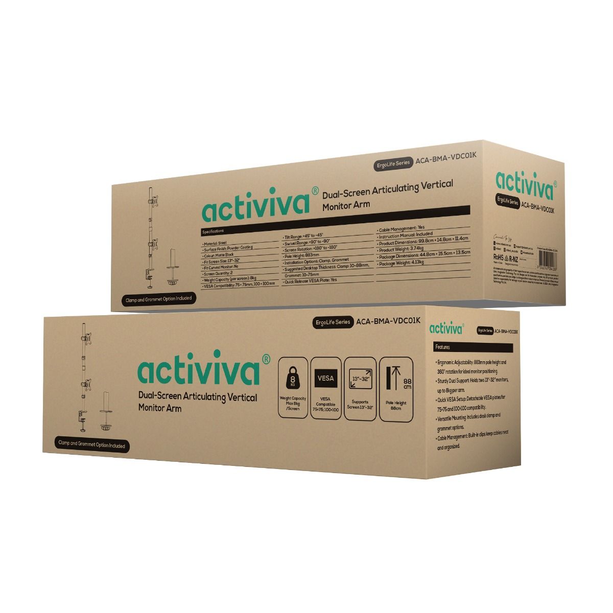 Activiva Dual-Screen Articulating Vertical Monitor Arm