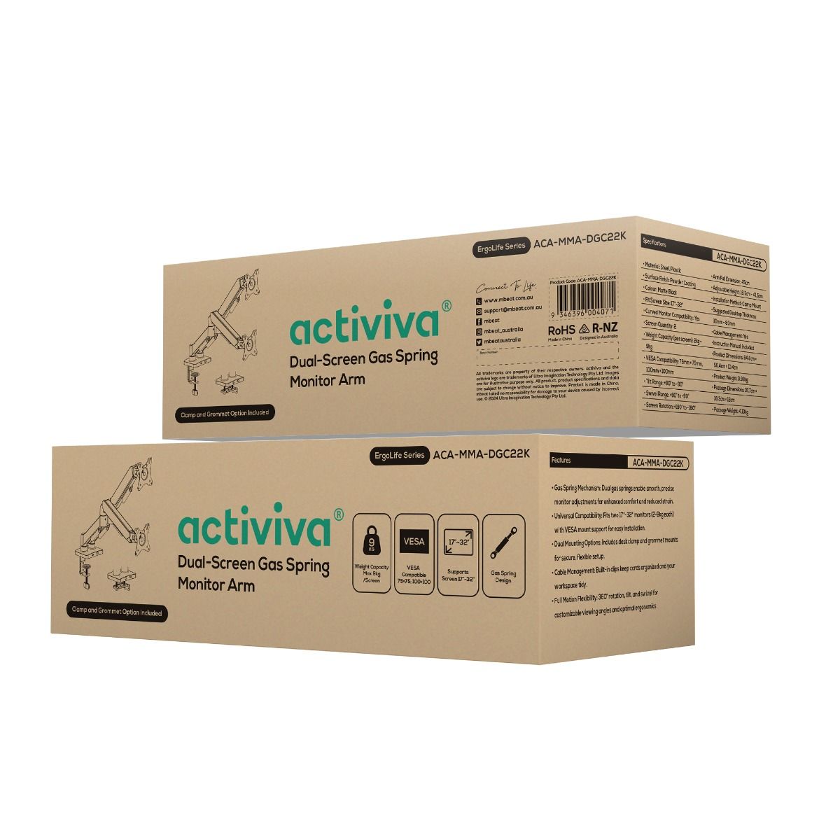 Activiva Ergolife Dual-Screen Gas Spring Monitor Arm
