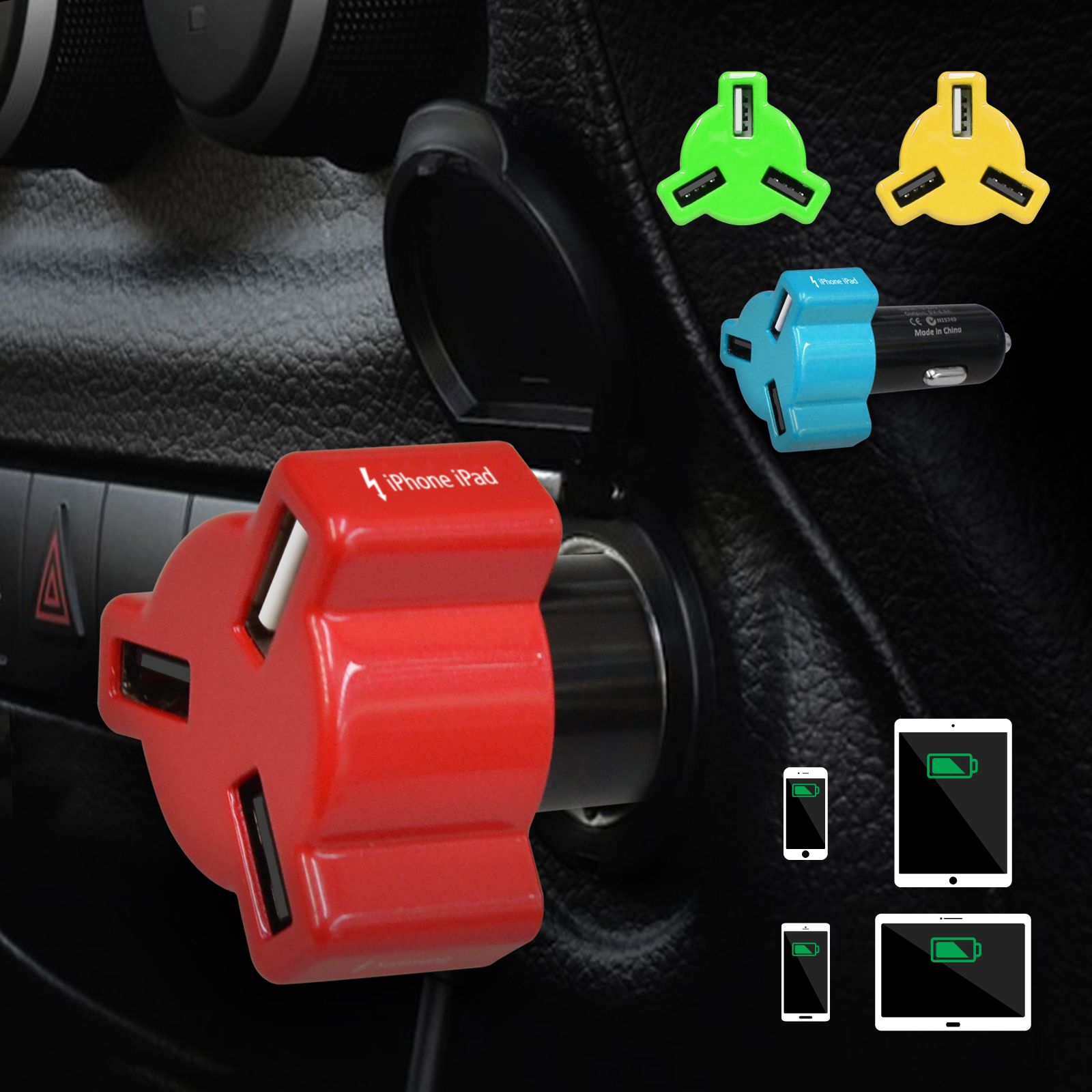 Triple Port Rapid Car Charger Car Chargers