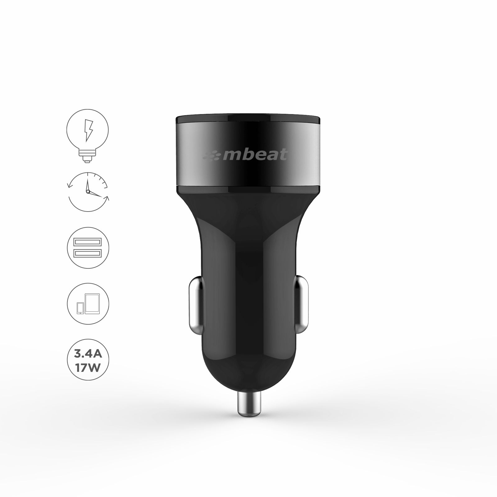 Power Dot Dual Port 3.4A USB Car Charger - Car Chargers