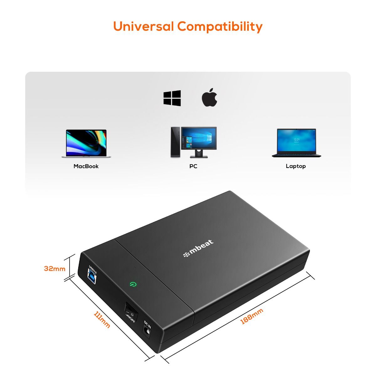 mbeat C1 Tool Free USB 3.0 3.5”/2.5” SATA HDD Enclosure