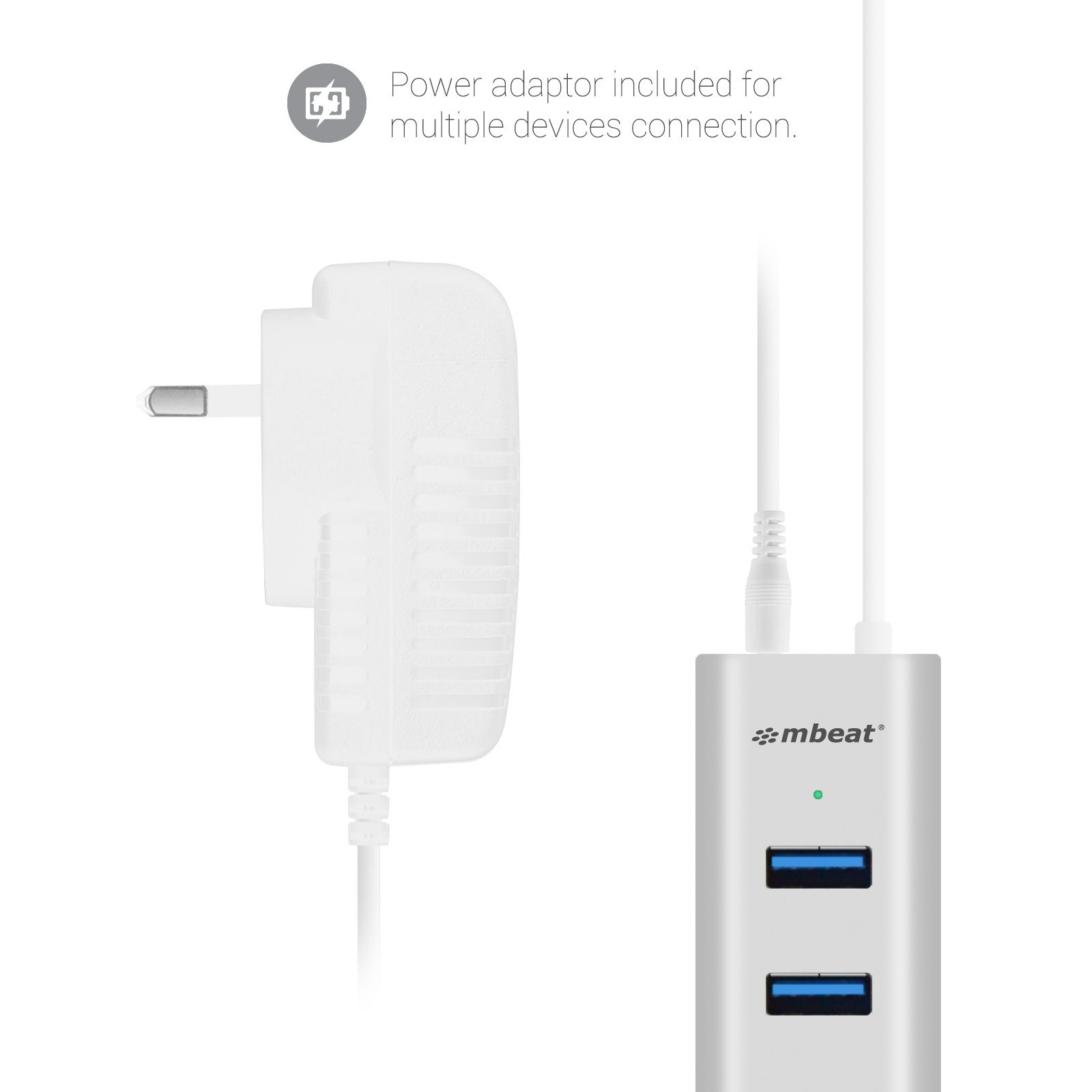Premium Mbeat Port Usb Hub With Power Adapter Fast Data Transfer Sleek Design