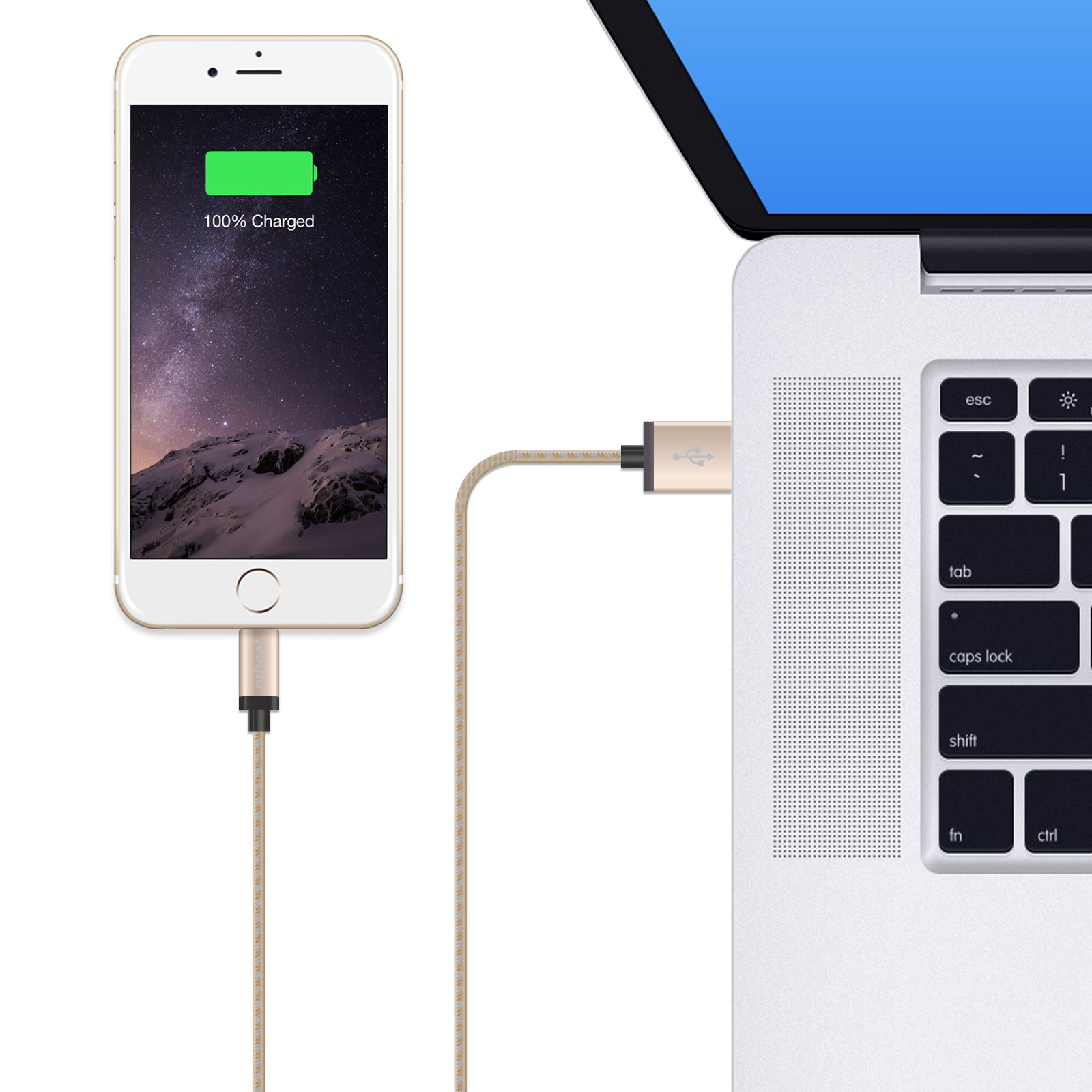 MFI 2m Lightning to USB Cable-Gold - Cables & Adapters