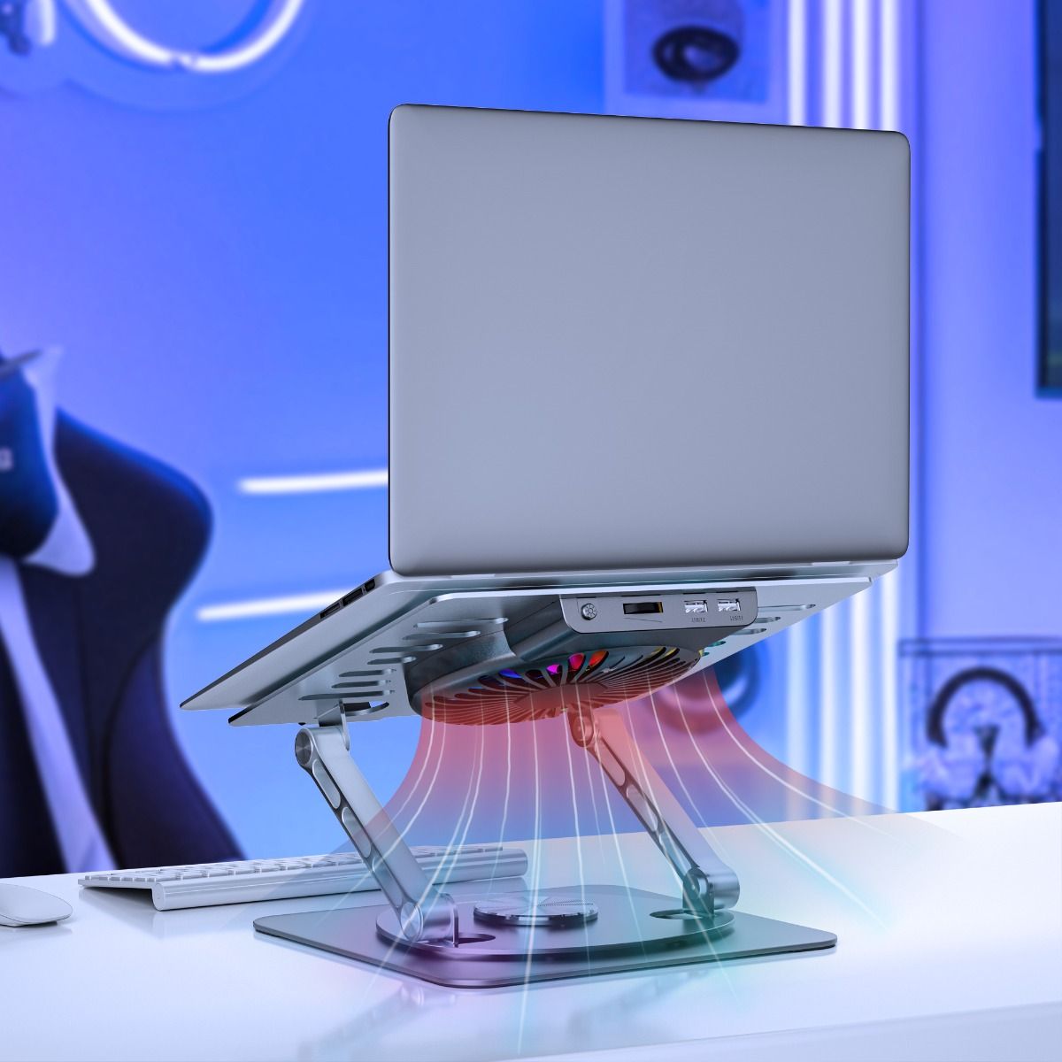Stage S8 Rotating Laptop Stand with RGB Cooling Fan and USB Ports