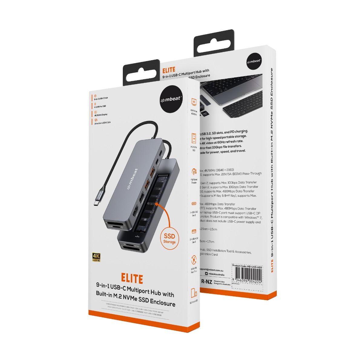 mbeat 9-in-1 USB-C Hub with Built-in M.2 NVMe SSD Enclosure | MB-UCD-HS9