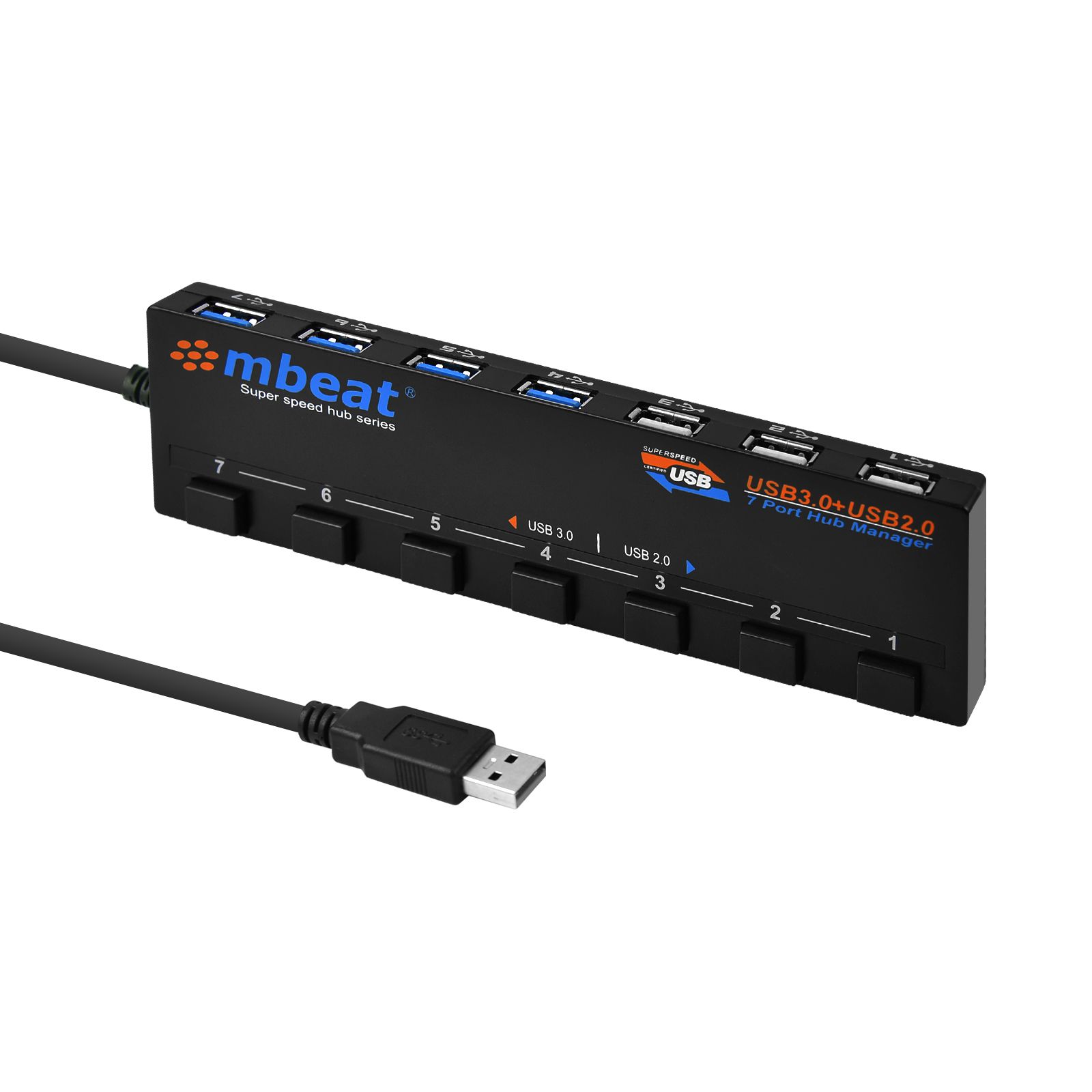 mbeat USB-M43HUB 7-Port USB 3.0 & USB 2.0 Hub with Individual Switch