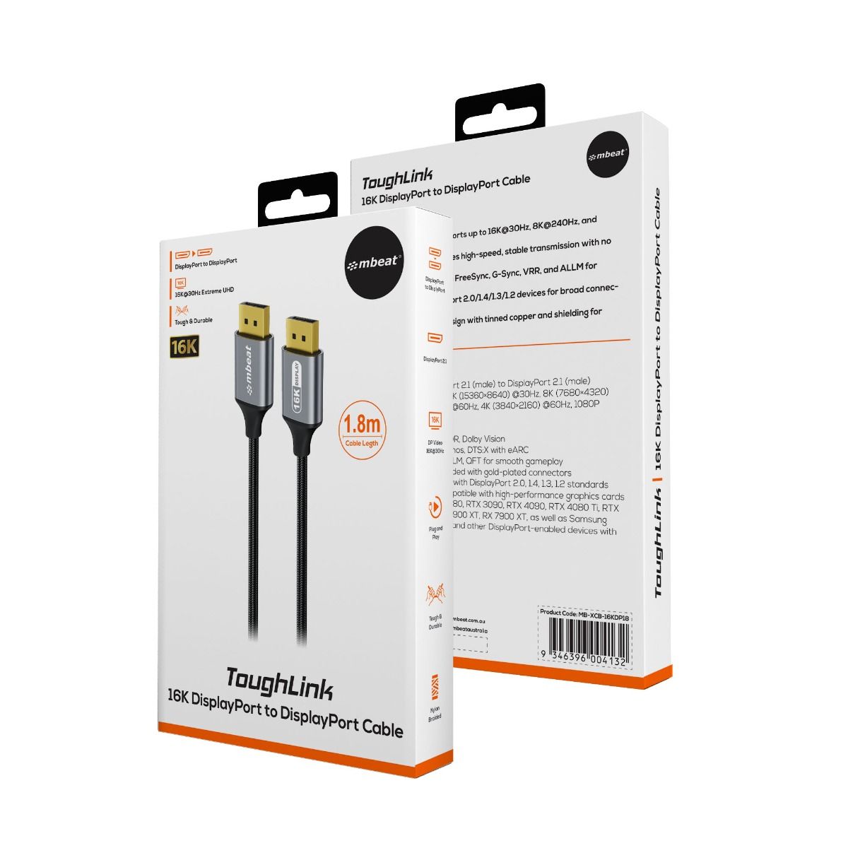 mbeat Tough Link 1.8m 16K DisplayPort 2.1 Cable - 40Gbps, HDR, VRR ...