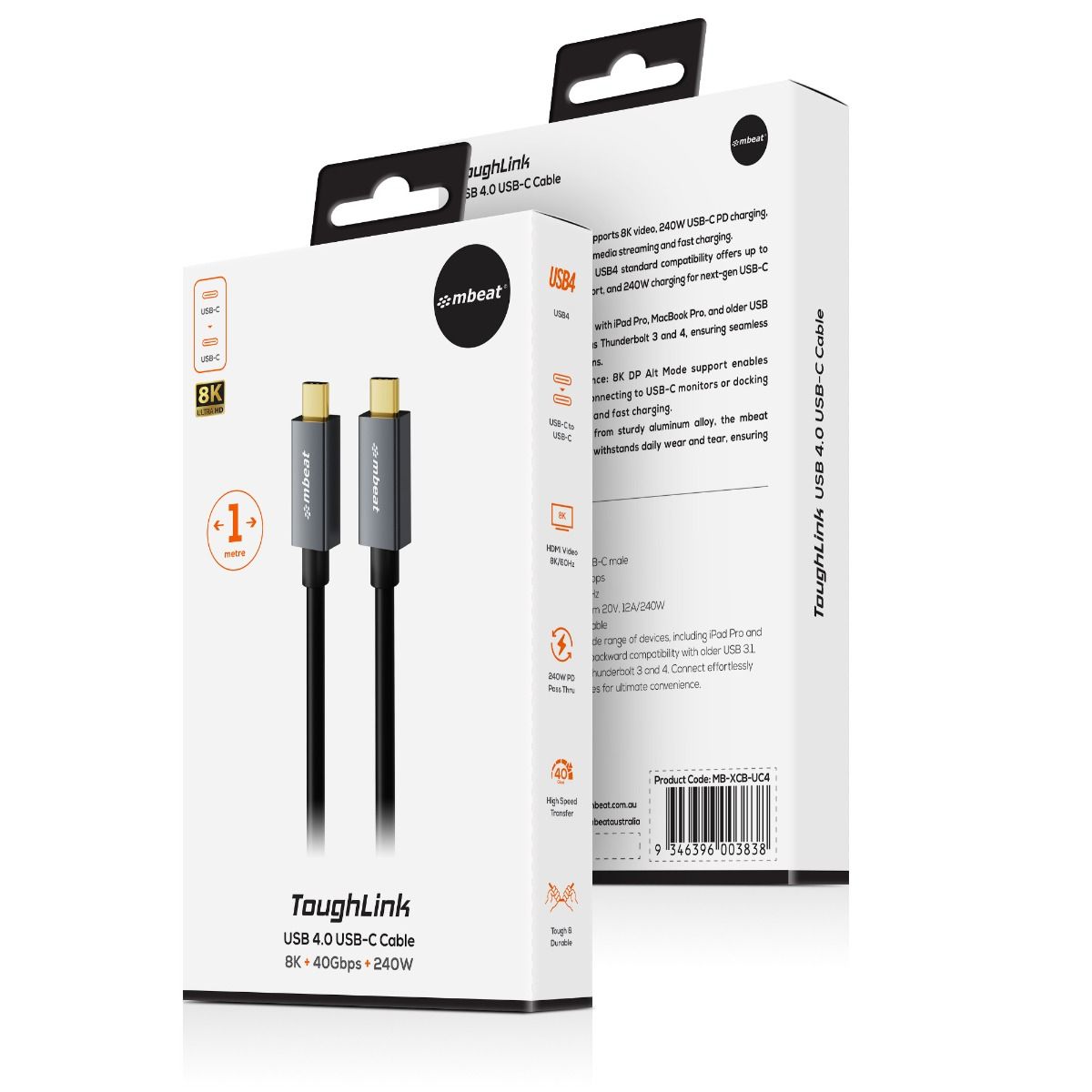 mbeat ToughLink USB 4.0 USB-C Cable - Rugged, High-Performance Connectivity